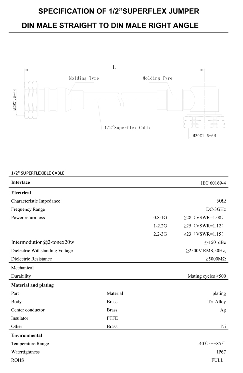 1/2" Superflex Jumper Cable with DIN Plug and DIN Right Angle Plug ...